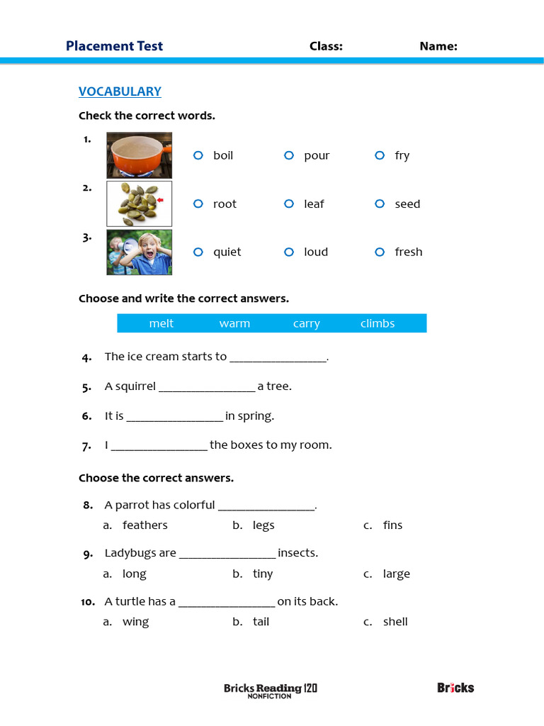 Bricks Reading 120 Nonfiction - L1 - Placement Test | PDF | Trees | Earth