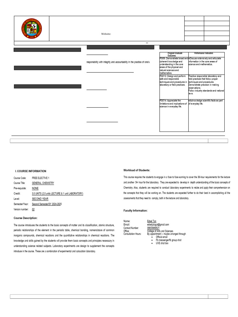 Free Elective 1 Gen Chem Syllabus Second Sem Sy 2024 2025 | PDF ...