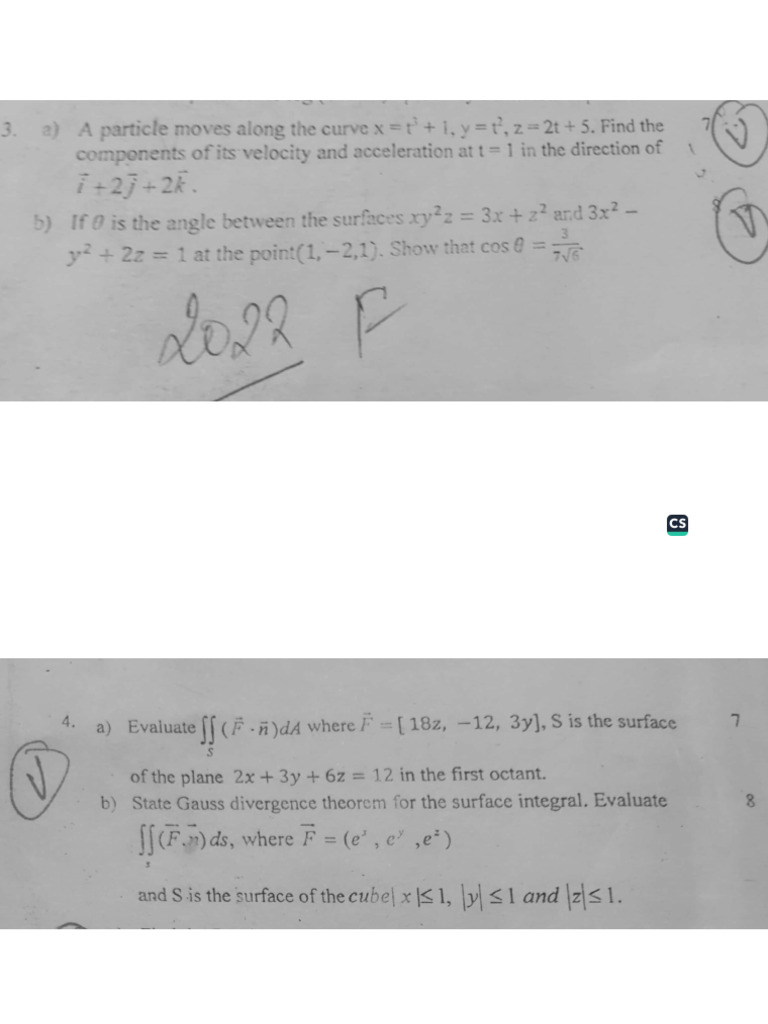 Vector Calculus Past Questions | PDF