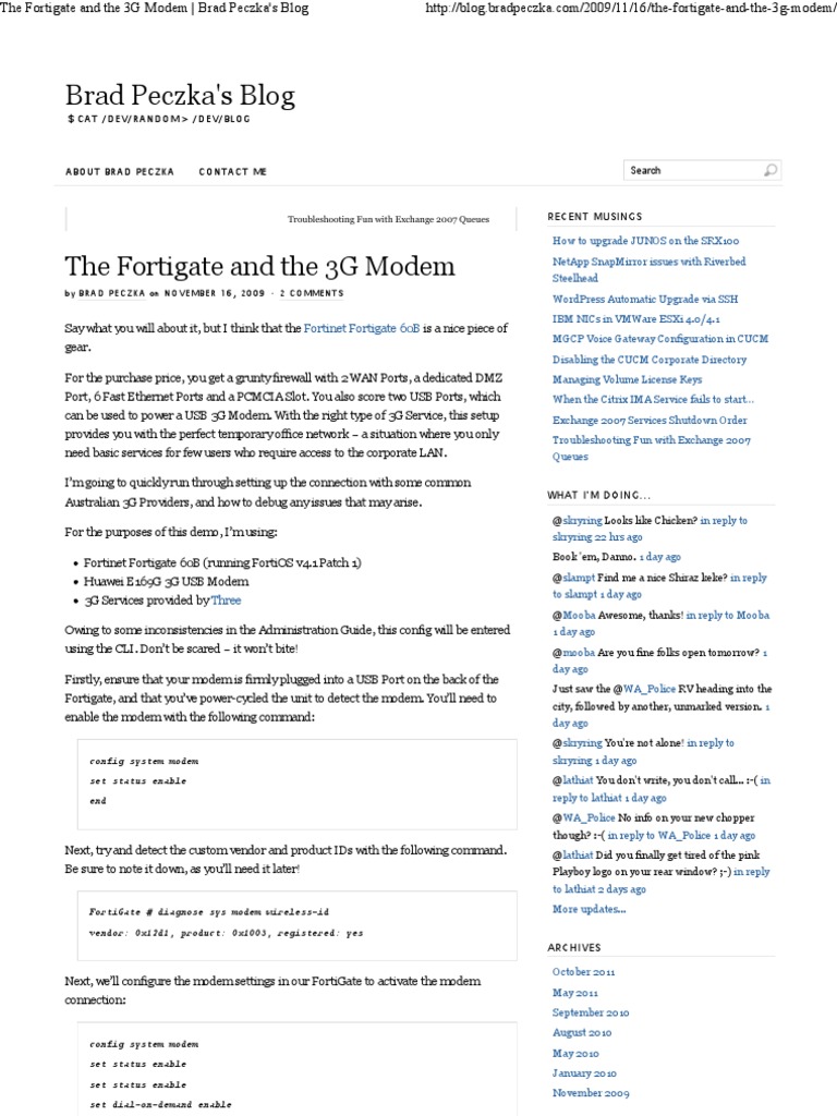 The Fortigate and The 3G Modem | PDF | Modem | Computer Architecture