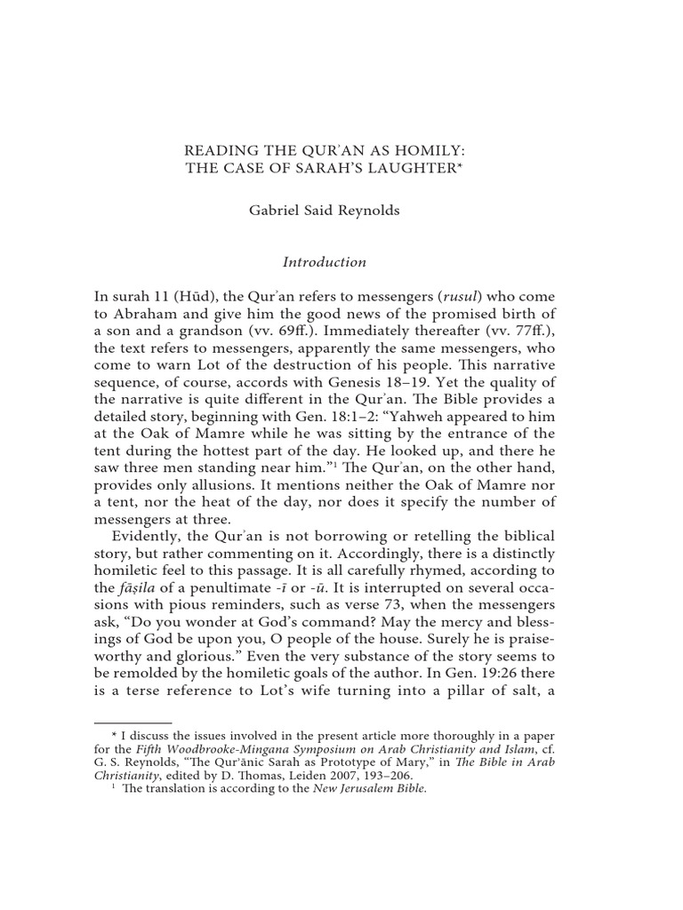 Gabriel Said Reynolds - Reading The Qur An As Homily The Case of Sarah ...
