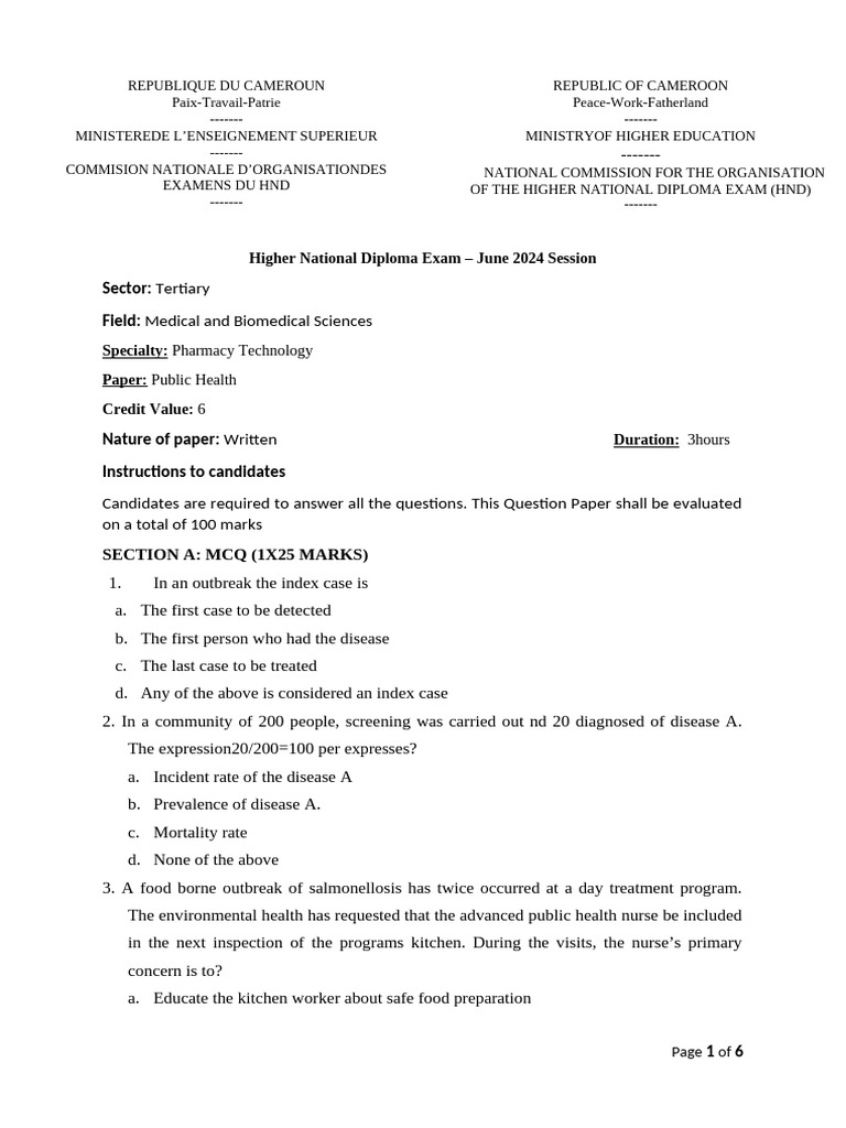 Public Health Exam Questions - HND 2024 | PDF | Preventive Healthcare ...
