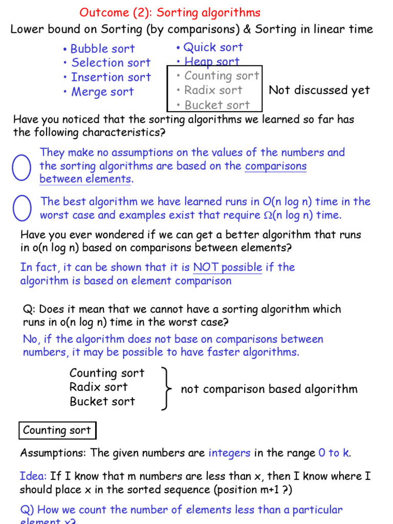 Y24 09 Sorting Linear Time Pdf Applied Mathematics Algorithms And Data Structures