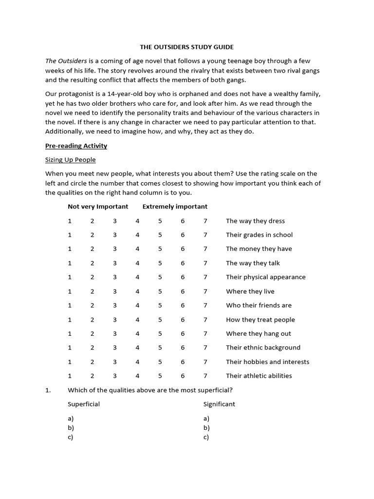 The Outsiders Study Guide | PDF