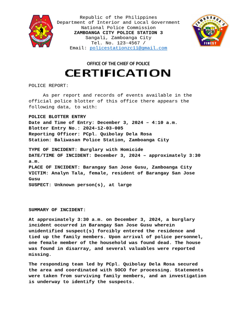 Blotter Report (Woman) | PDF