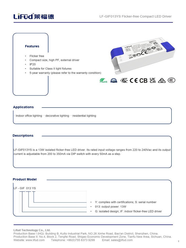 LF-GIF013YS Specification V1.0 | PDF | Light Emitting Diode | Power Supply