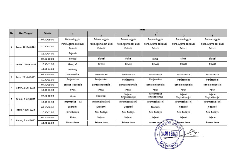 Jadwal Penilaian Sumatif Akhir Tahun Kelas X Dan Xi | PDF