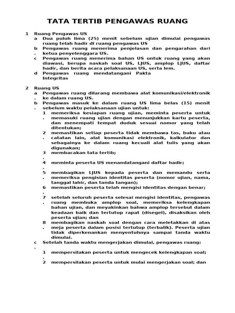 Tata Tertib Pengawas Ruang Tahun 2018-2019 | PDF
