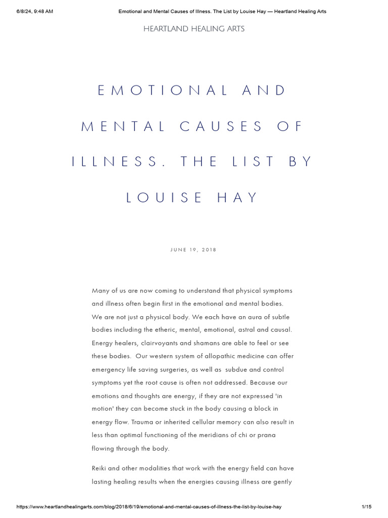 SJUKDOMAR ENG - Emotional and Mental Causes of Illness. The List by ...