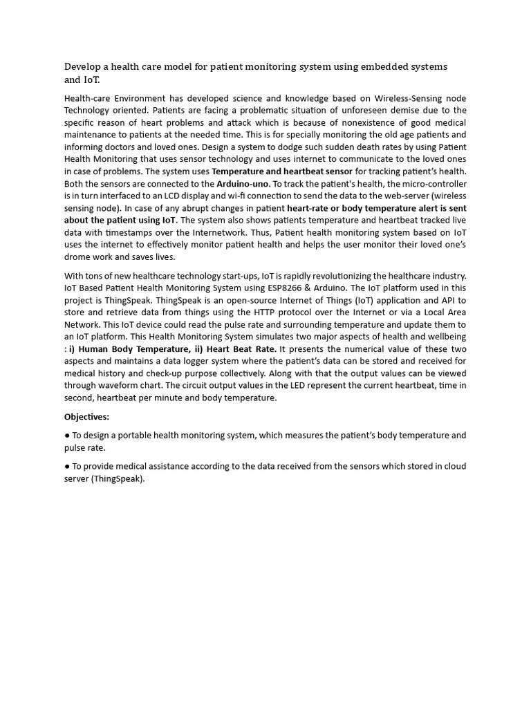 Develop A Health Care Model For Patient Monitoring System Using Embedded Systems and IoT | PDF ...