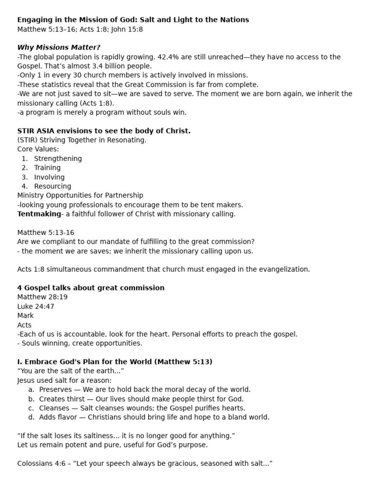 CHRISTIAN SALT AND LIGHT TO THE NATION | PDF | Jesus | Christian Mission