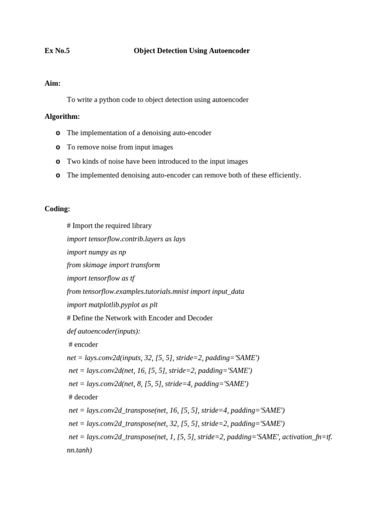 Object Detection Using Autoencoder | PDF | Algorithms | Applied Mathematics