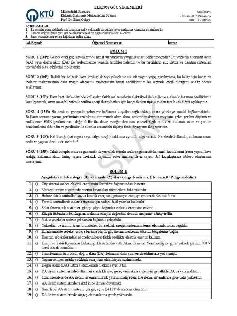 00 Ara Sinav Soru GS 2025 v1 Ogr | PDF