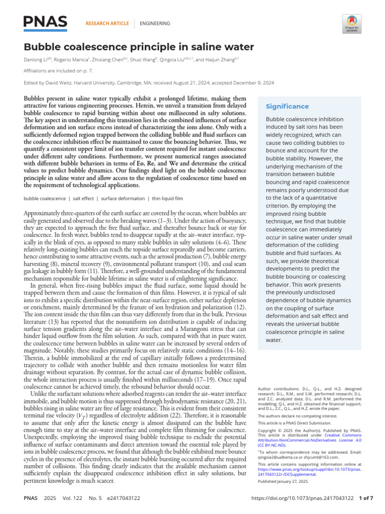 Li Et Al 2025 Bubble Coalescence Principle in Saline Water | PDF ...