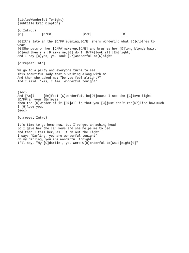 Wonderful Tonight Lyrics Analysis | PDF