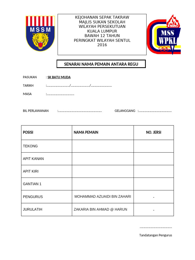 SENARAI NAMA REGU TAKRAW | PDF