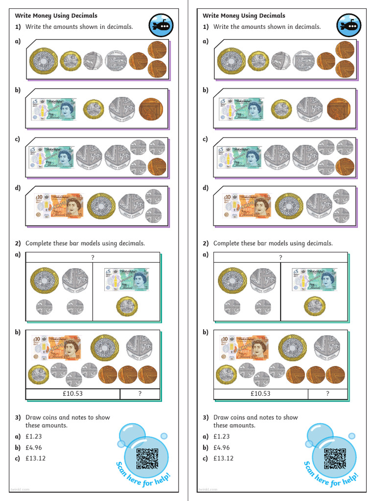 Vertical Write Money Using Decimals | PDF