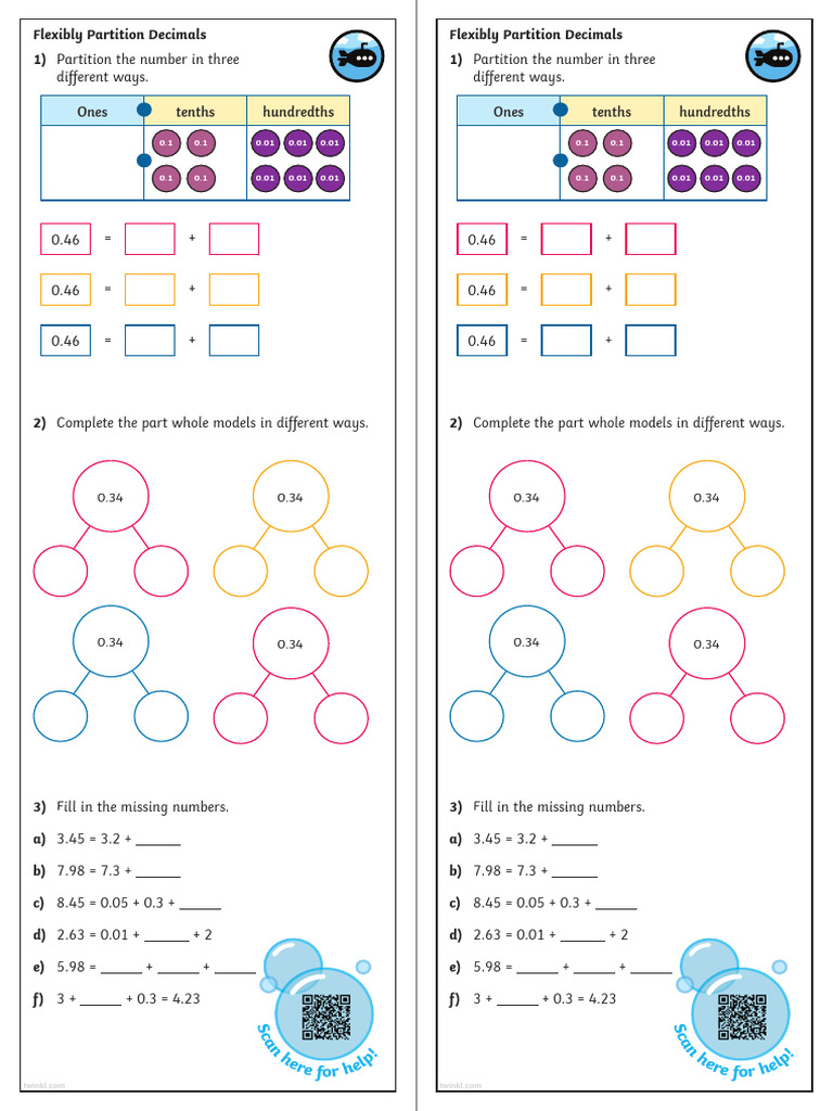Year 4 Decimal Partitioning Activities | PDF | Arithmetic | Mathematics