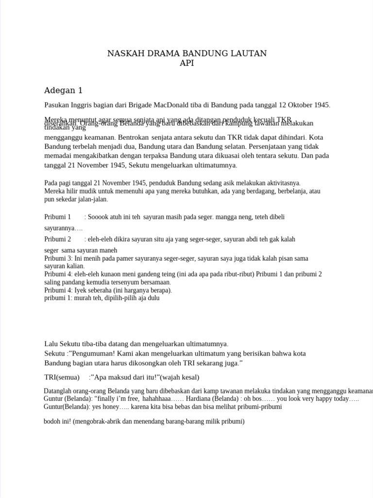PDF Naskah Drama Bandung Lautan Api | PDF
