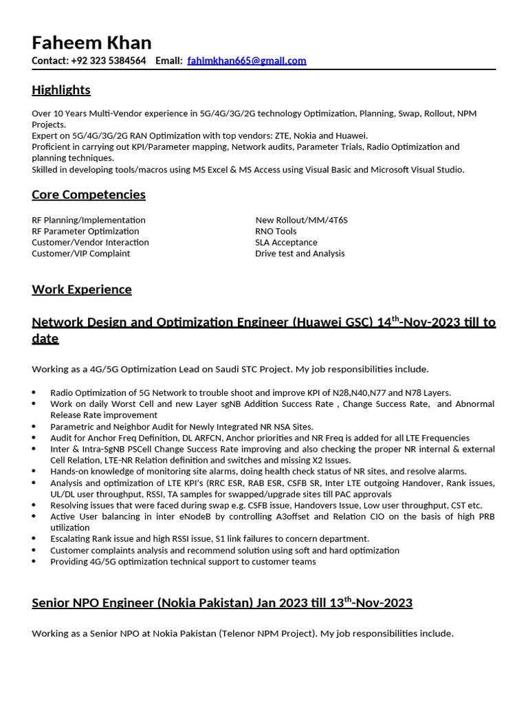 Faheem Khan CV | PDF | Lte (Telecommunication) | 4 G
