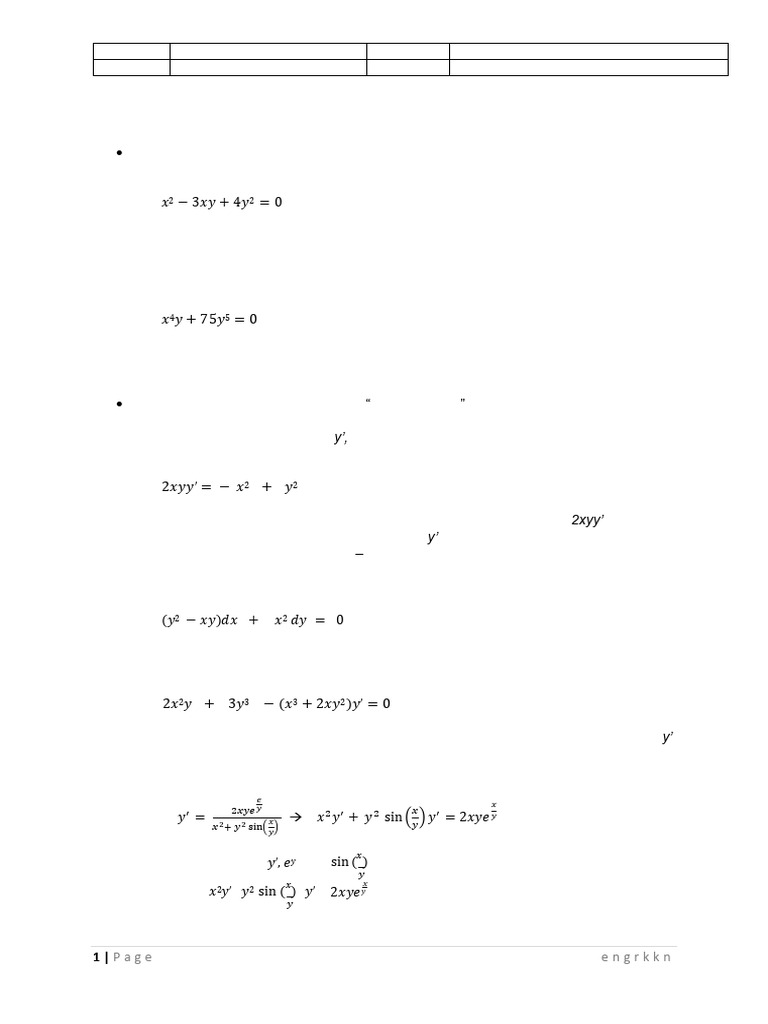 Lesson 5 - Differential Equations With Homogeneous Coefficients | PDF | Equations | Polynomial