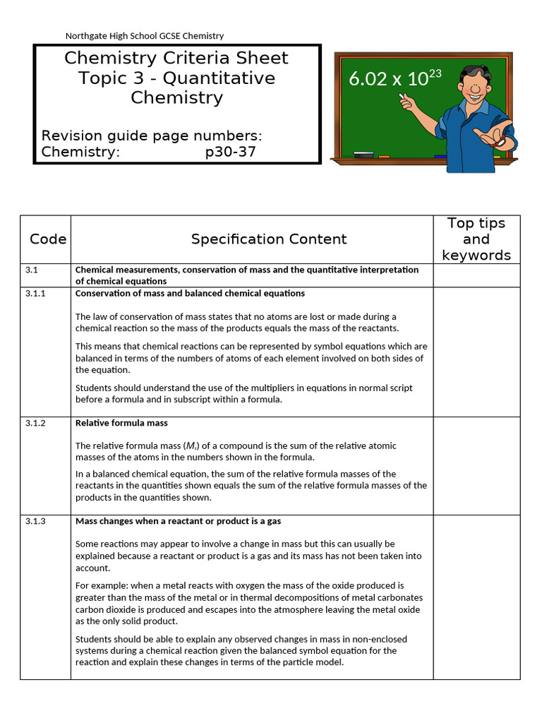 Topic 3 - Quantitative Chemistry - Triple Science | PDF | Mole (Unit ...