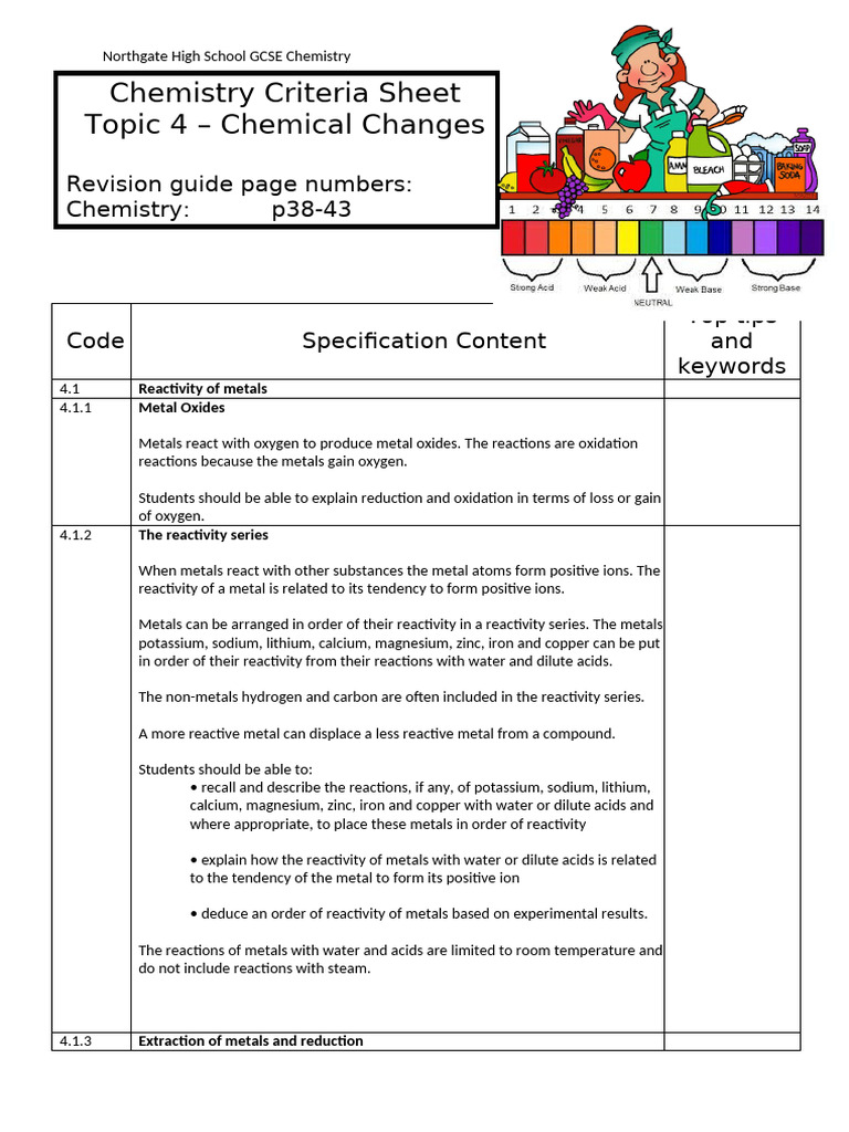 Topic 4 - Chemical Changes - Triple Science | PDF | Redox | Chemical ...
