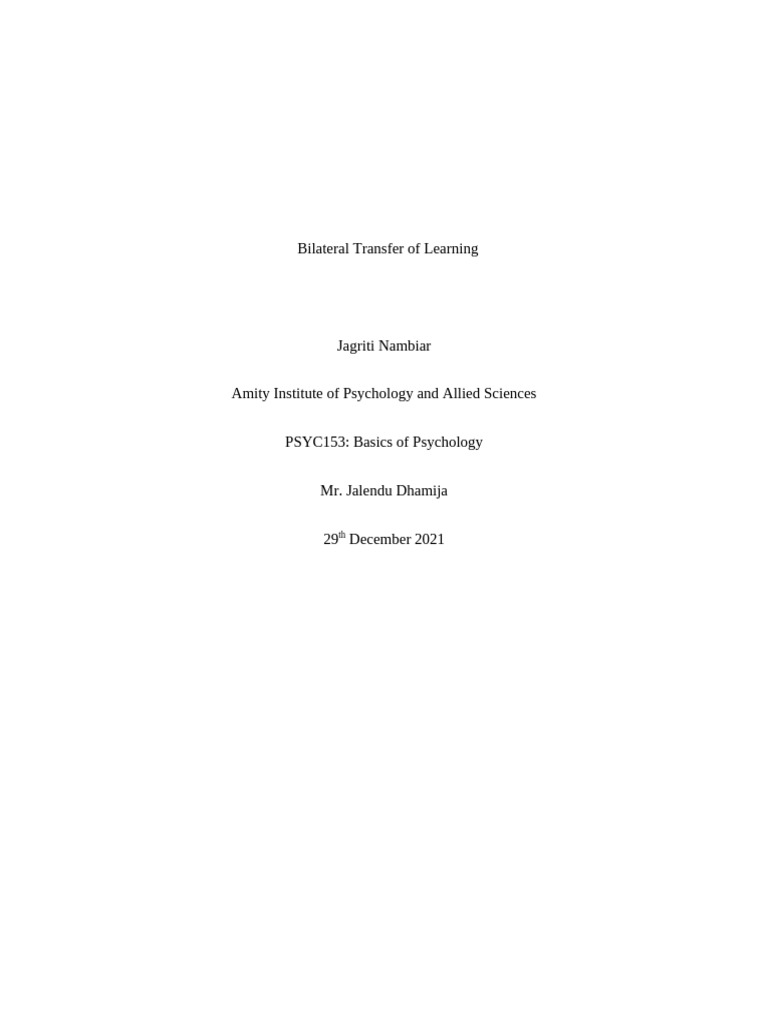 Bilateral Transfer of Learning | PDF | Learning | Classical Conditioning