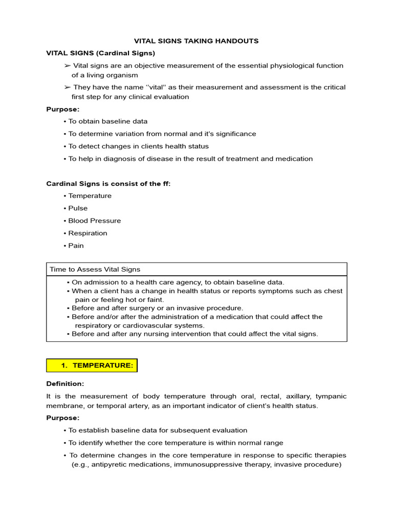 VITAL-SIGNS-TAKING-HANDOUTS | PDF | Hypertension | Breathing
