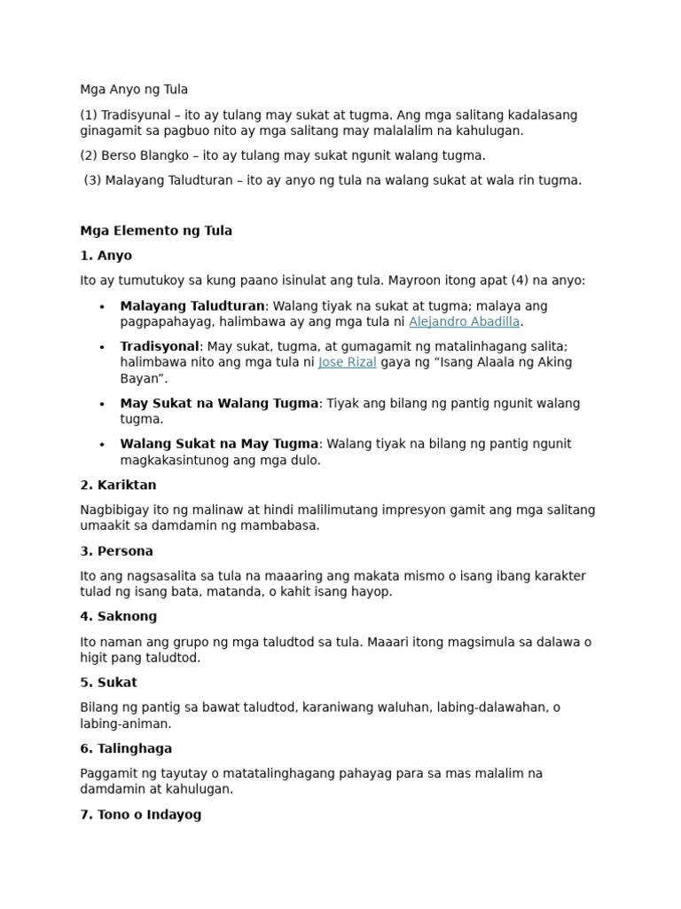 Mga Anyo NG Tula | PDF
