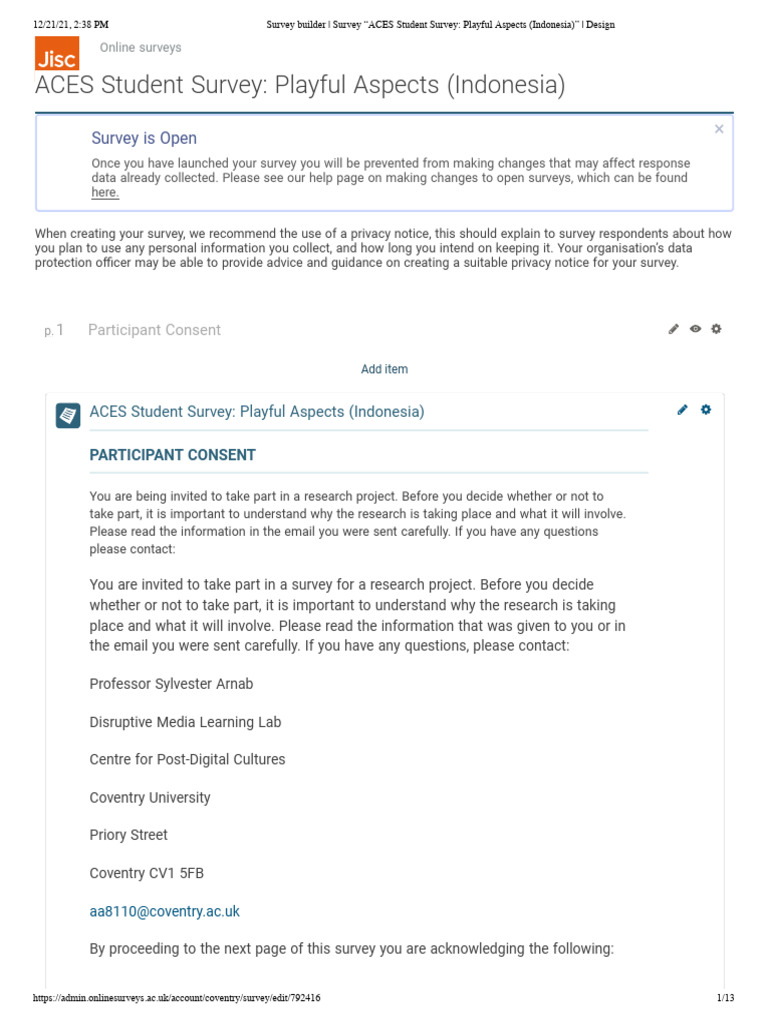 Survey Builder _ Survey “ACES Student Survey_ Playful Aspects ...