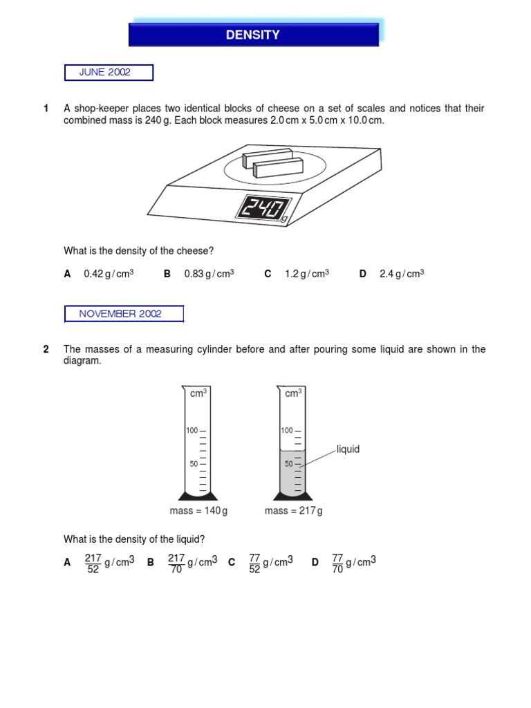 IGCSE Physics - Density | PDF | Density | Volume