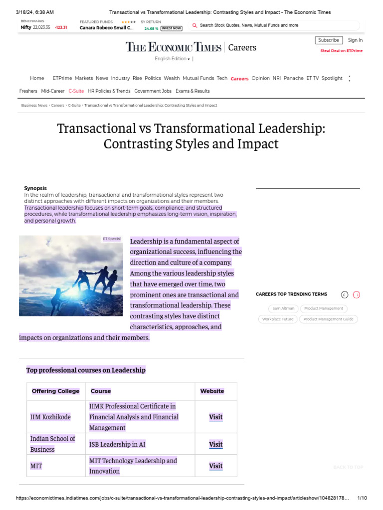 Transactional vs Transformational Leadership_ Contrasting Styles and Impact - The Economic Times ...