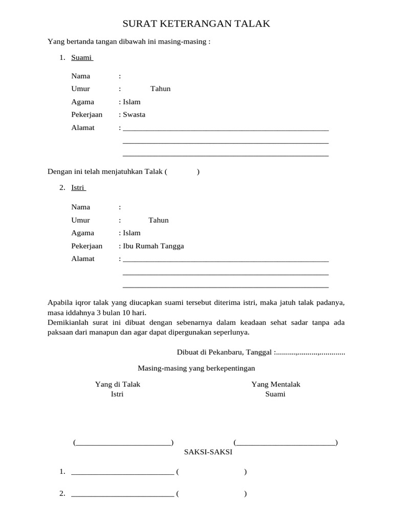 SURAT KETERANGAN TALAk | PDF