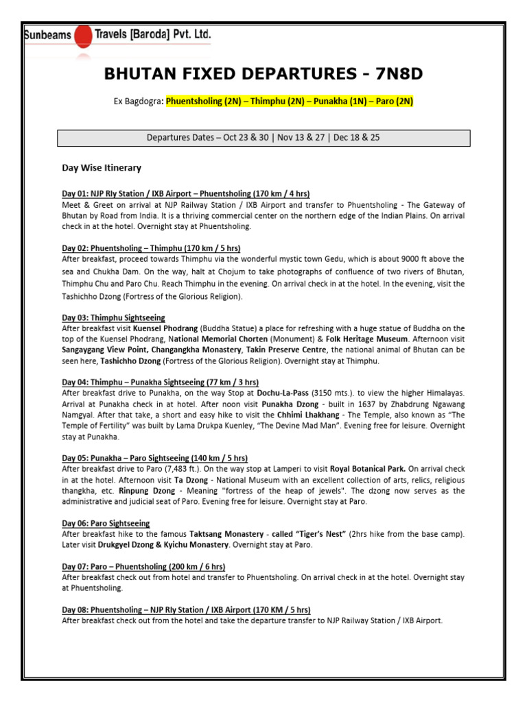 Bhutan Fixed Departures - 7N8D | PDF