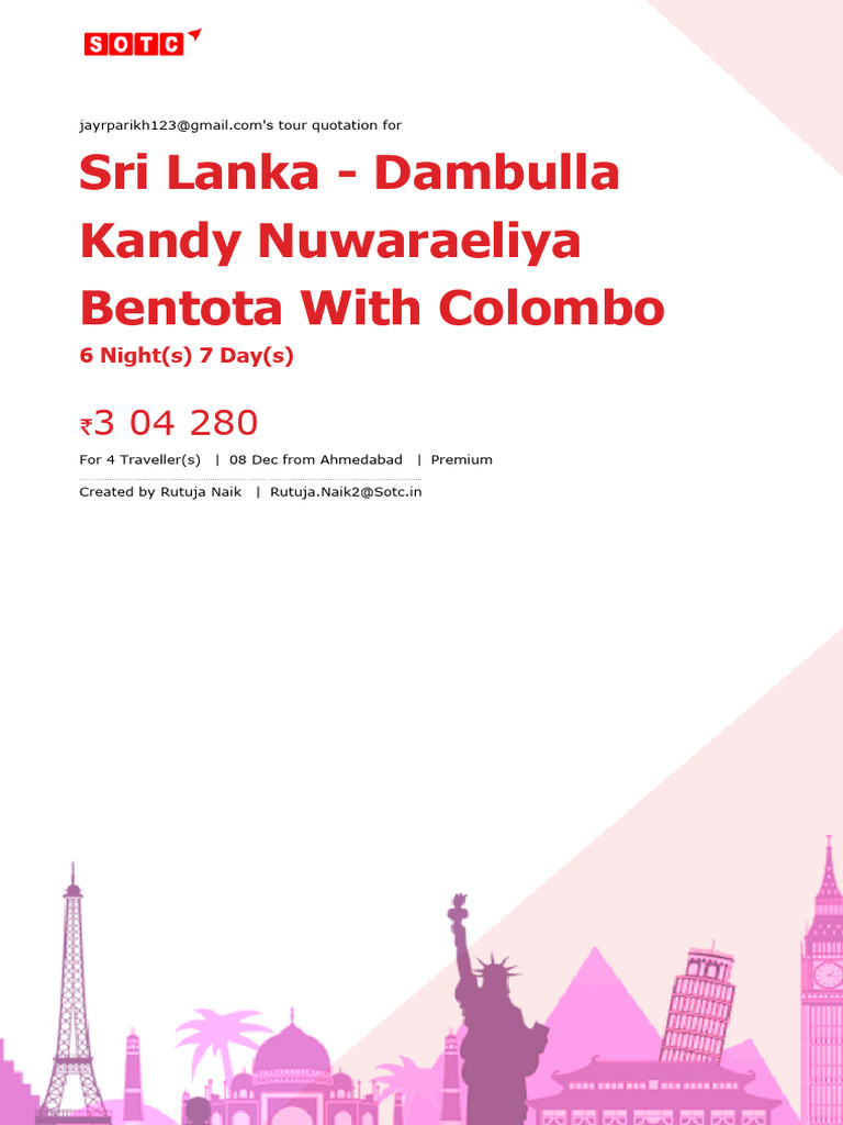 Sri Lanka - Dambulla Kandy Nuwaraeliya Bentota With Colombo | PDF | Receipt