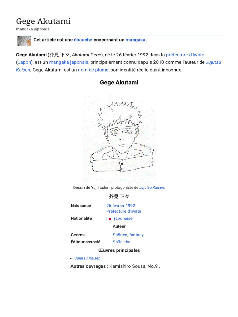 Biographie de Gege Akutami, mangaka | PDF | Shōnen | Littérature ...