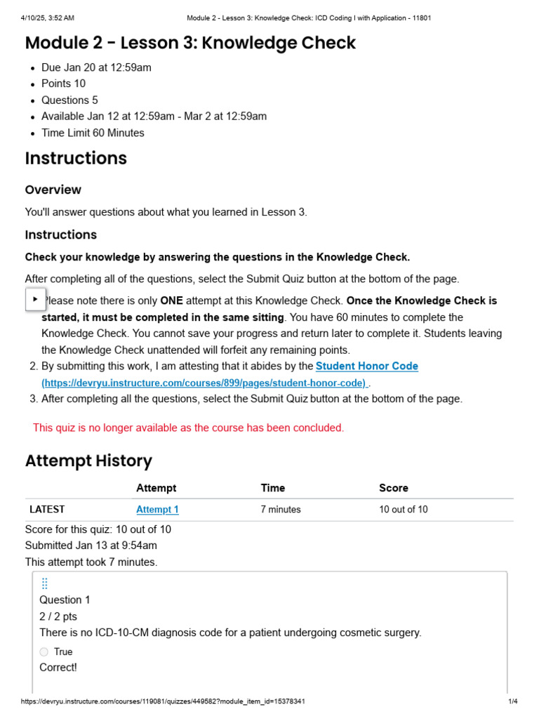 Module 2 - Lesson 3 - Knowledge Check - ICD Coding I With Application - 11801 | PDF | Health ...