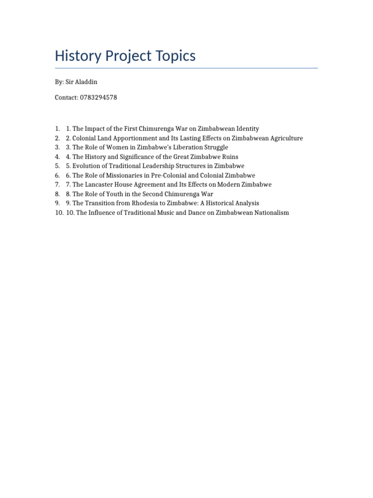 Zimbabwe History Project Topics | PDF