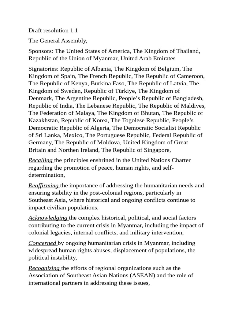 Draft Resolution 1.1 US - THAI BLOC | PDF | Peacebuilding ...