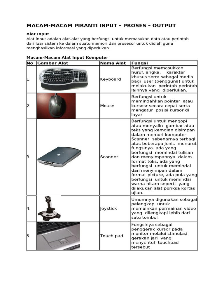 Macam-Macam Perangkat Input dan Output | PDF
