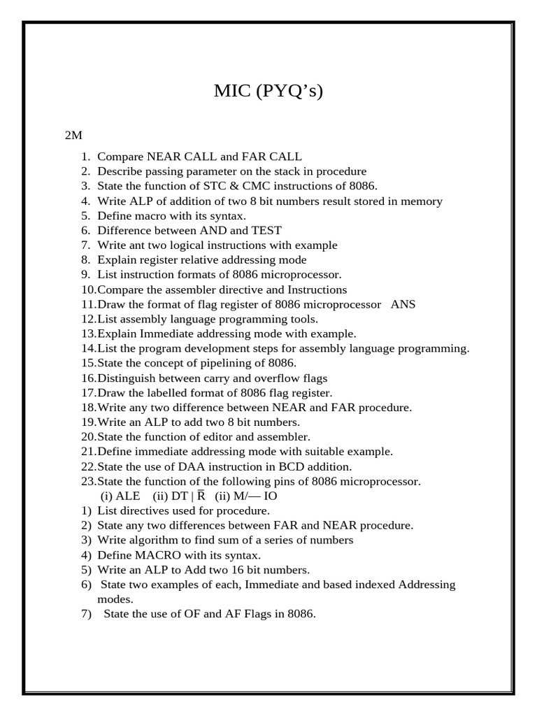 Mic Final Paper Qution Bank To Edit 1234 | PDF | Assembly Language | Computer Science