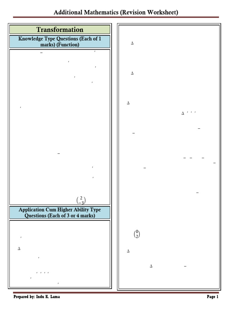 Revision Worksheet (Transformation and Vector) - Grade IX | PDF | Euclidean Vector | Vertex ...