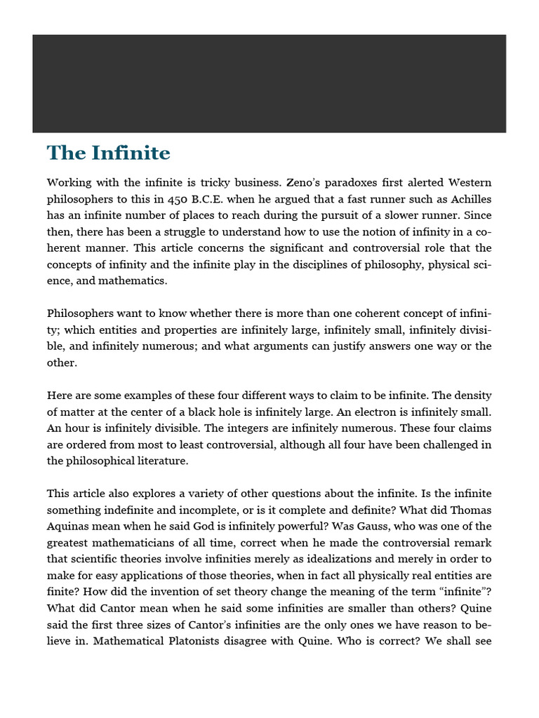 The Infinite | Internet Encyclopedia of Philosophy | PDF | Infinity ...