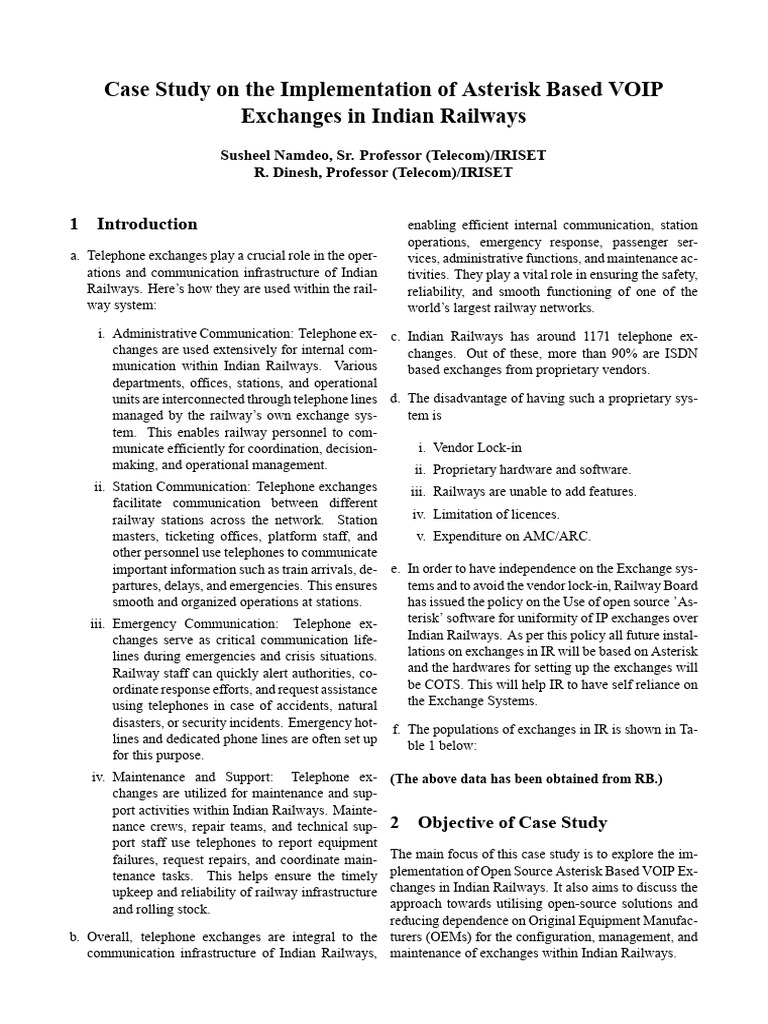 Case Study On The Implementation of Asterisk Based VOIP Exchanges in Indian Railways | PDF ...