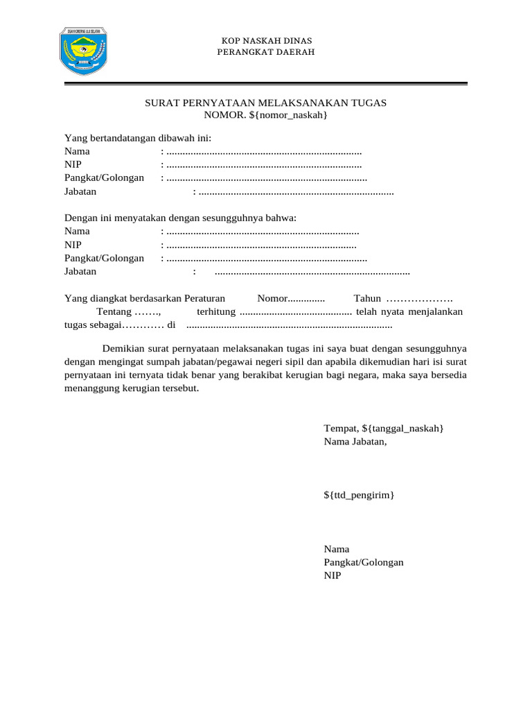 Surat Pernyataan Melaksanakan Tugas | PDF