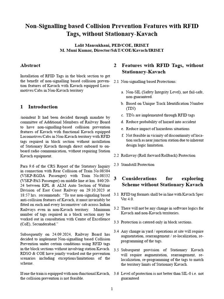 Kavach System: RFID-Based Collision Prevention | PDF | Land Transport ...