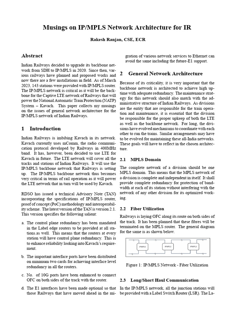 Musings On IP-MPLS Network Architecture For IR | PDF | Networking | Multiprotocol Label Switching