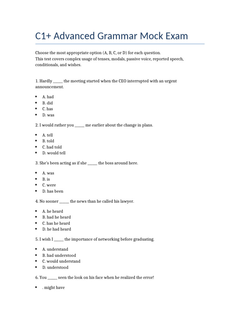 Advanced Grammar Mock Exam2 | PDF
