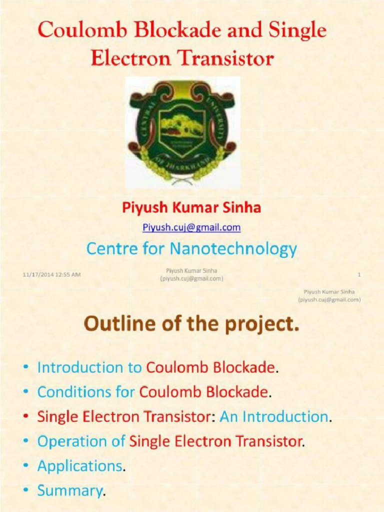 Coulomb Blockade and Single Electron Transistor - 20250429 - 111318 | PDF